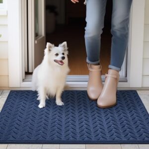 DEXI Front Door Mat Outdoor Entrance Doormat Heavy Duty Floor Rug, Waterproof Low-Profile,17"x29", Navy Wave