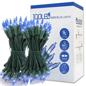 heyworld blue christmas lights, ul certified 100 led mini tree lights, 33ft xmas lights, 120v indoor & outdoor string lights, waterproof wire lights for christmas tree, patio, garden, home decoration