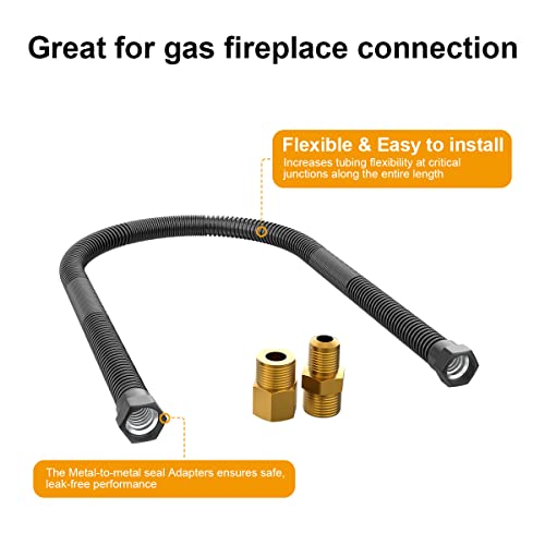 AJinTeby Gas Line Flex Connectors for Fire Pit, Fireplace Flexible Gas Line, 18 Inch Non-Whistle Flexible Flex Gas Connector Kit for NG or LP Fireplaces