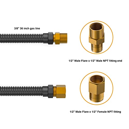 AJinTeby Gas Line Flex Connectors for Fire Pit, Fireplace Flexible Gas Line, 18 Inch Non-Whistle Flexible Flex Gas Connector Kit for NG or LP Fireplaces