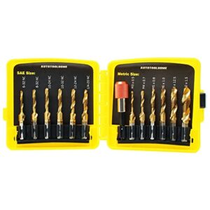 autotoolhome titanium combination drill tap bit set 13pcs sae and metric tap bits kit for screw thread drilling tapping deburring countersinking