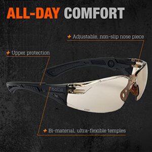 Bollé Safety Standard Issue, RUSH+ SMALL Eye Protection for Military, Tactical and First Responders with Platinum Anti-Fog Coating, Matte Black Frame/CSP lenses