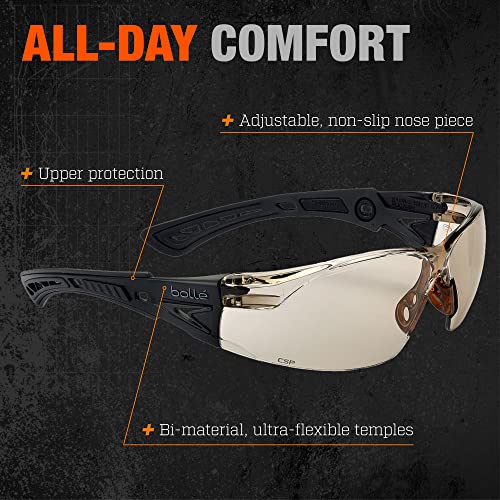 Bollé Safety Standard Issue, RUSH+ SMALL Eye Protection for Military, Tactical and First Responders with Platinum Anti-Fog Coating, Matte Black Frame/CSP lenses