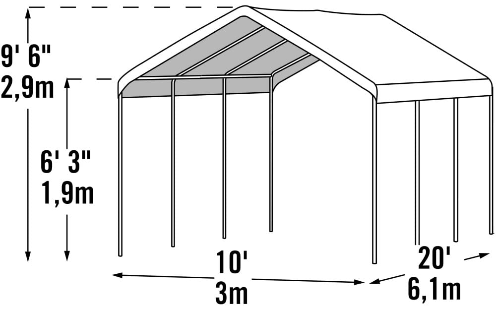 Cover-It® Heavy Duty, All-Season, Large Carport with Removeable Enclosure Kit for Cars, Boats, Lawn/Garden Equipment, Backyard Shade for Events, Commercial Job Sites, Picnic Areas, Pool/Patio (10x20)