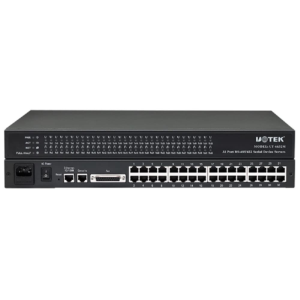 UOTEK Industrial 10/100 TCP/IP to 32 Ports RS232/485/422 Serial Device Server, with RJ-45 Ethernet Port, UT-6632 (UT-6632C)