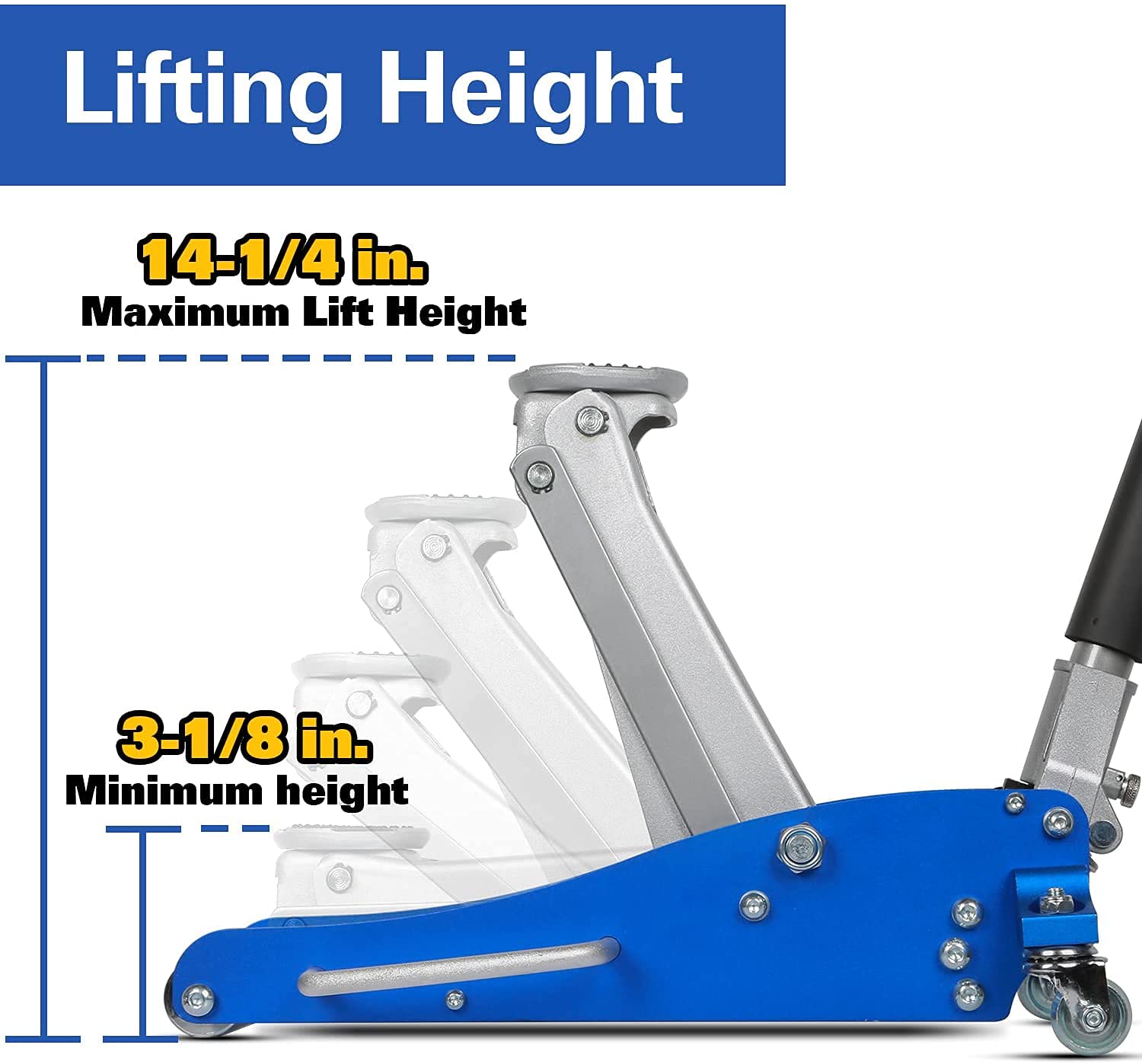 BILT Hard Aluminum and Steel Floor Jack, Low Profile Hydraulic Racing Floor Jack with Dual Piston Rapid Pump, 1.5 Ton Capacity (3,000 lb), Blue