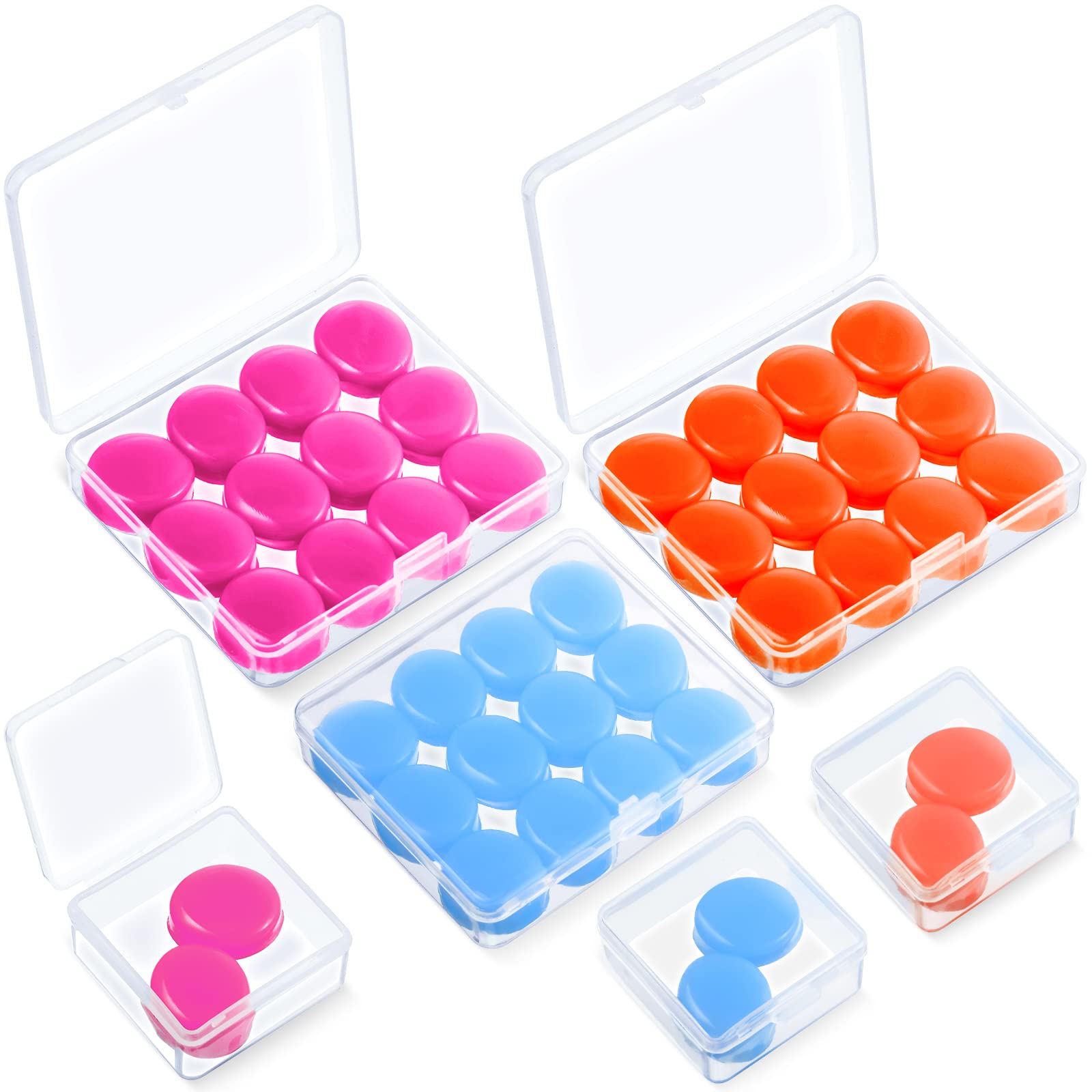 21 Pairs Ear Plugs for Sleeping Soft Reusable Moldable Silicone Earplugs Noise Cancelling Earplugs Sound Blocking Ear Plugs with Case for Swimming, Concert Airplane 32dB NRR (Blue, Orange, Rose Red)