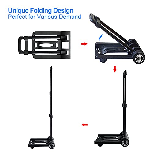 Double Rhombus Folding Hand Truck Lightweight Portable Cart, 110 lbs/50kg Capacity Heavy Duty Utility Cart with Telescoping Handle, 2 Rubber Wheels, Bungee Cord for Luggage, Shopping, Moving Daily Use