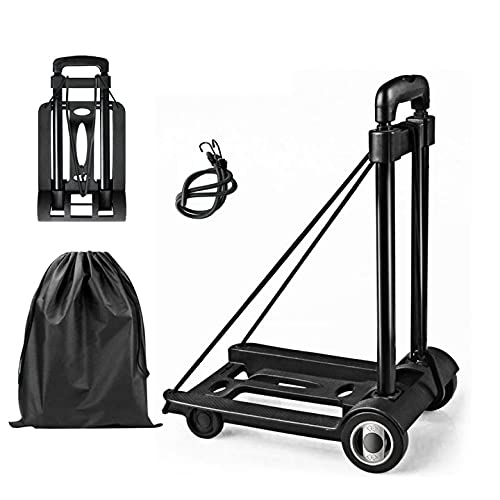 Double Rhombus Folding Hand Truck Lightweight Portable Cart, 110 lbs/50kg Capacity Heavy Duty Utility Cart with Telescoping Handle, 2 Rubber Wheels, Bungee Cord for Luggage, Shopping, Moving Daily Use