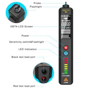 Voltage Tester Multimeter, Non-Contact Voltage Detector 6V/90V-1000V Dual Range with LCD Display Buzzer Alarm for Live/Null Wire Breakpoint Finder Outlet Volt Measure, SUETTLA X1 Electrical Tester Pen