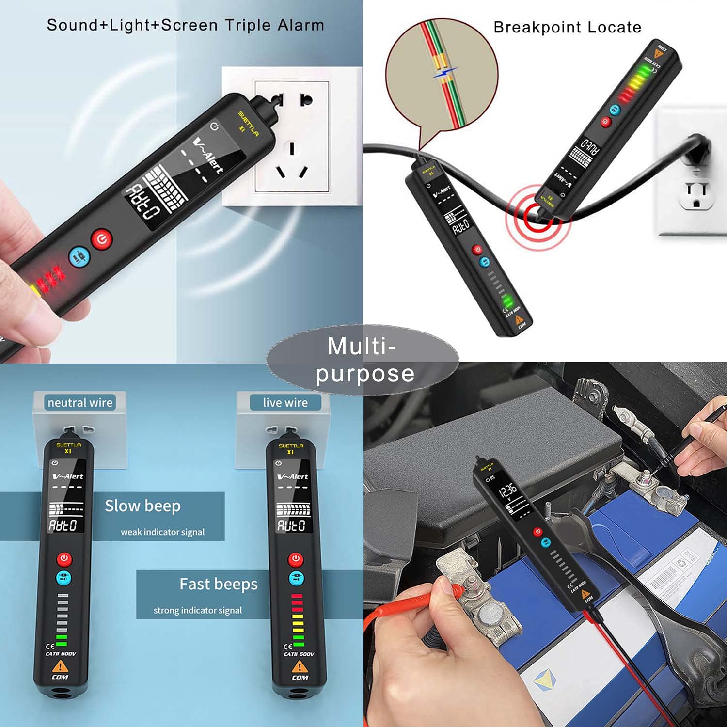 Voltage Tester Multimeter, Non-Contact Voltage Detector 6V/90V-1000V Dual Range with LCD Display Buzzer Alarm for Live/Null Wire Breakpoint Finder Outlet Volt Measure, SUETTLA X1 Electrical Tester Pen