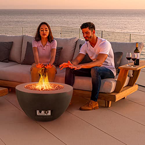 Kante Concrete Round Fire Table 25", 50000 BTU Outdoor Propane Fire Pit Table, Gas Fire Pits for Outside Patio, Smokeless Fire Pit and Outdoor Fire Pits, Charcoal