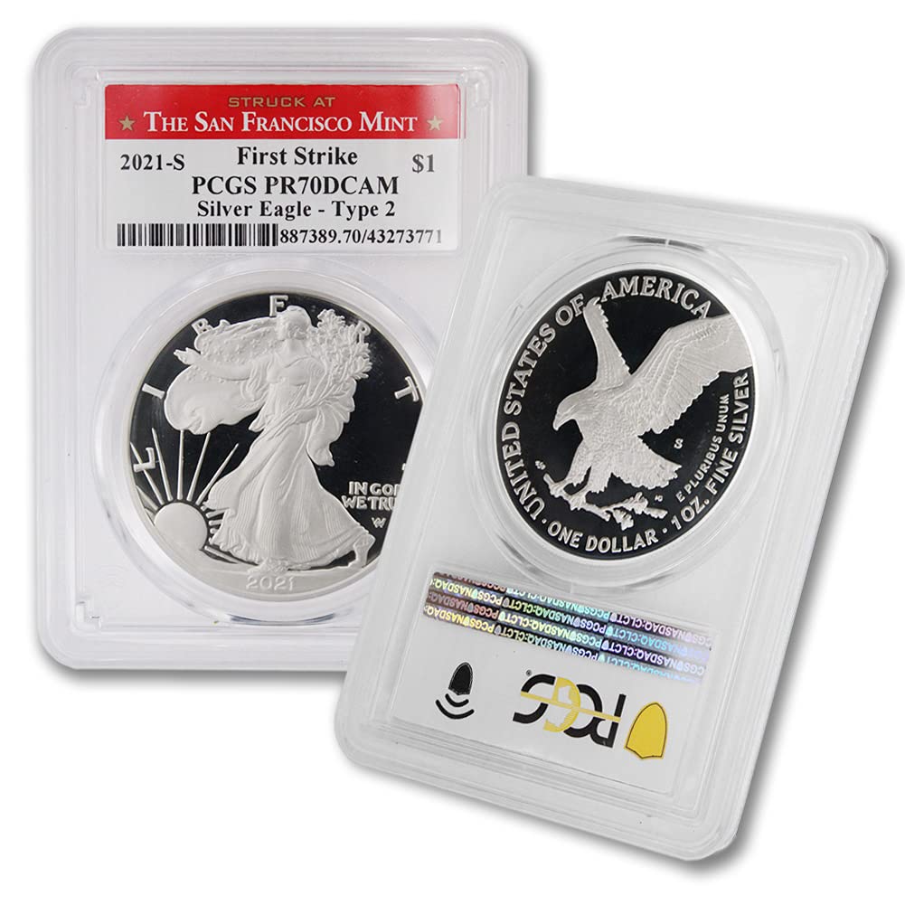 2021 S 1 oz Proof American Silver Eagle PR-70 Deep Cameo (PR70DCAM - Type 2 - First Strike - Struck at The San Francisco Mint) $1 Mint State PCGS