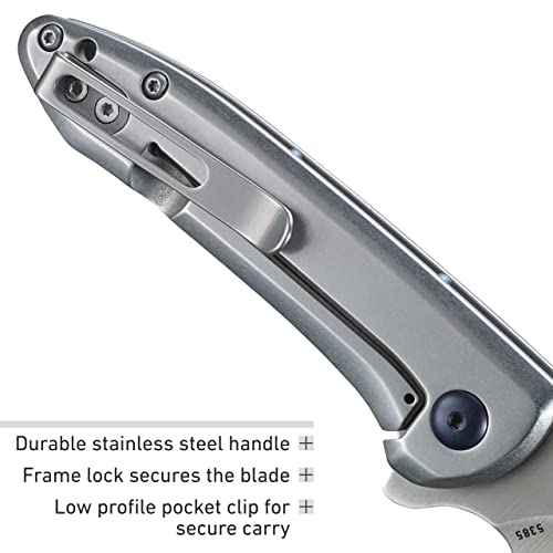 CRKT Delineation EDC Folding Pocket Knife: Assisted Opening Everyday Carry, Frame Lock, Stainless Steel Handle with Deep Carry Pocket Clip 5385,Silver