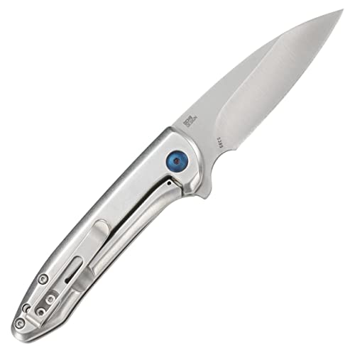 CRKT Delineation EDC Folding Pocket Knife: Assisted Opening Everyday Carry, Frame Lock, Stainless Steel Handle with Deep Carry Pocket Clip 5385,Silver