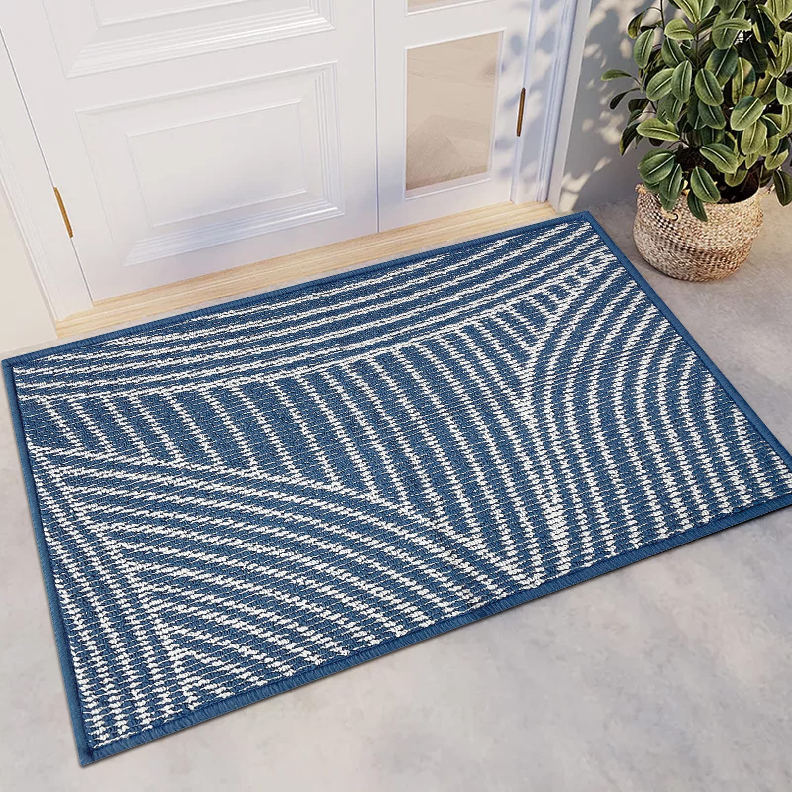 NIUKEALO Indoor Door Mat, Non-Slip Absorbent Entryway Rug Resist Dirt Low-Profile Floor Mats for Home, Entrance, Garage, Patio(Blue)