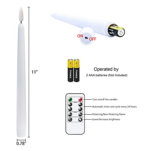 Wondise Flameless Flickering Taper Candles with Remote and Timer, 11 Inch Battery Operated Real Wax 3D Flame White Window Candle for Christmas Home Decoration, Set of 4(D0.78 inch x H11 inch)