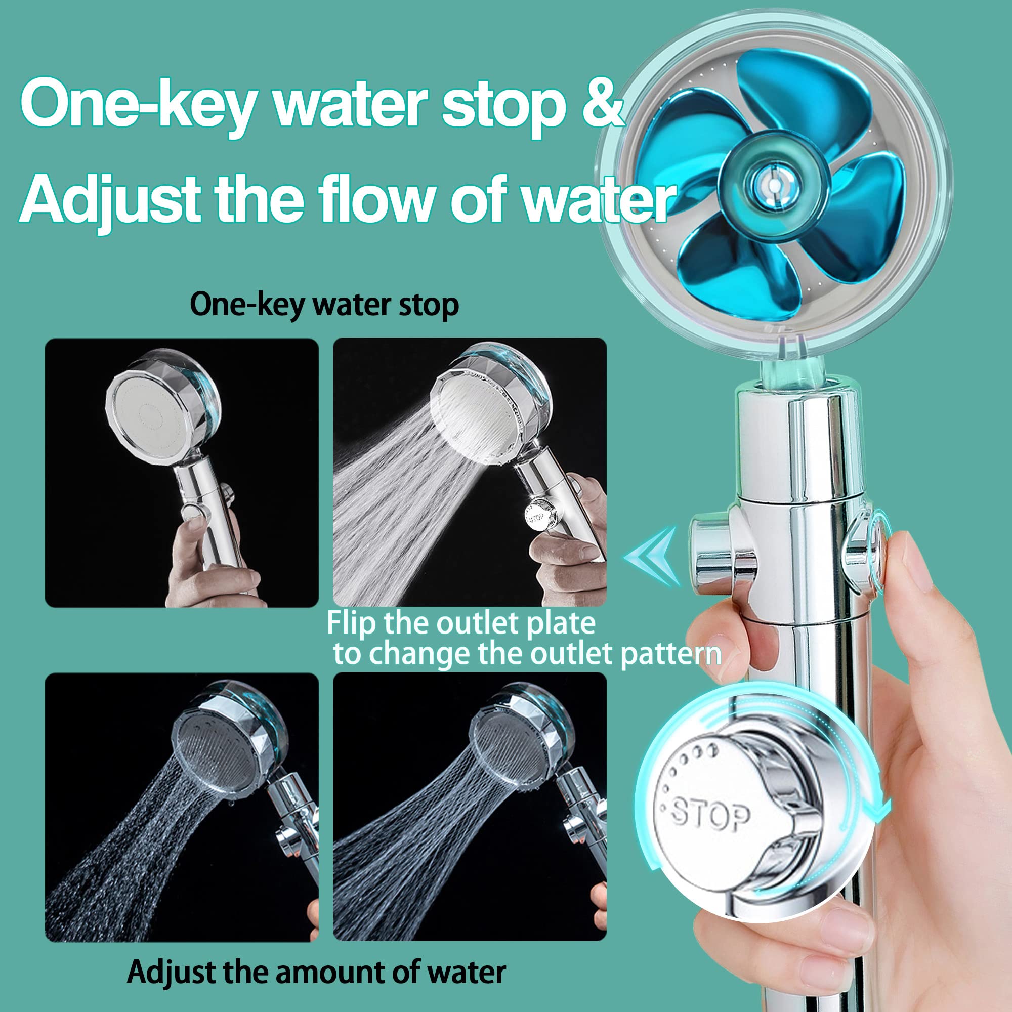 High Pressure Shower Heads, Handheld Turbo Fan Shower, Hydro Jet Shower Head Kit with 3 Filters and Pause Switch, water softener shower head hydro shower jet head Turbocharged Shower Head