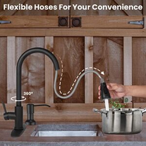 Kitchen Faucets with Pull Down Sprayer High Arc Sink Faucets with Soap Dispenser(Matte Black)