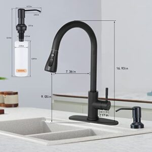 Kitchen Faucets with Pull Down Sprayer High Arc Sink Faucets with Soap Dispenser(Matte Black)