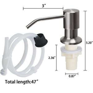 Soap Dispenser for Kitchen Sink(Stainless Steel),Built-in Sink Soap Dispenser with 47" Extension Tube Kit Attaches Directly to The Soap Bottle, Mounted on The Kitchen Countertop (Silver)