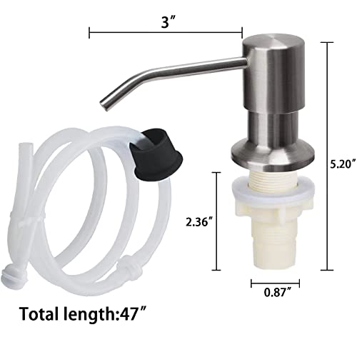 Soap Dispenser for Kitchen Sink(Stainless Steel),Built-in Sink Soap Dispenser with 47" Extension Tube Kit Attaches Directly to The Soap Bottle, Mounted on The Kitchen Countertop (Silver)