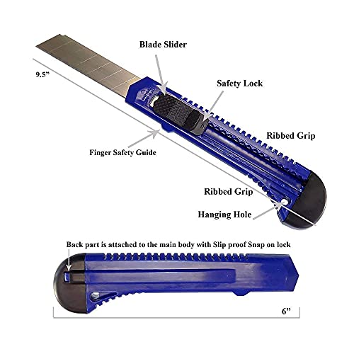 24 Box Cutter Utility Knife Tool with Retractable Snap off Razor Blade 6 Blue 6 Yellow 6 Red 6 Green