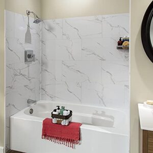 Palisade 25.6 in. x 14.8 in. Interlocking Vinyl Tile Shower and Tub Surround Kit in Carrara Marble