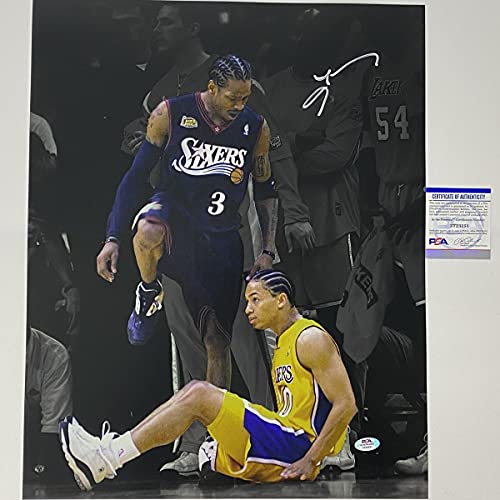 Autographed/Signed Allen Iverson Spotlight Tyronn Lou Step-Over Philadelphia 76ers Sixers 16x20 Basketball Photo PSA/DNA COA