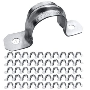 (pack of 50) ap-10451, 3/4 inch two hole snap on pipe strap for emt conduit installation, reinforced rib for extra strength, galvanized zinc plated metal, tension clamp for easy snap-on