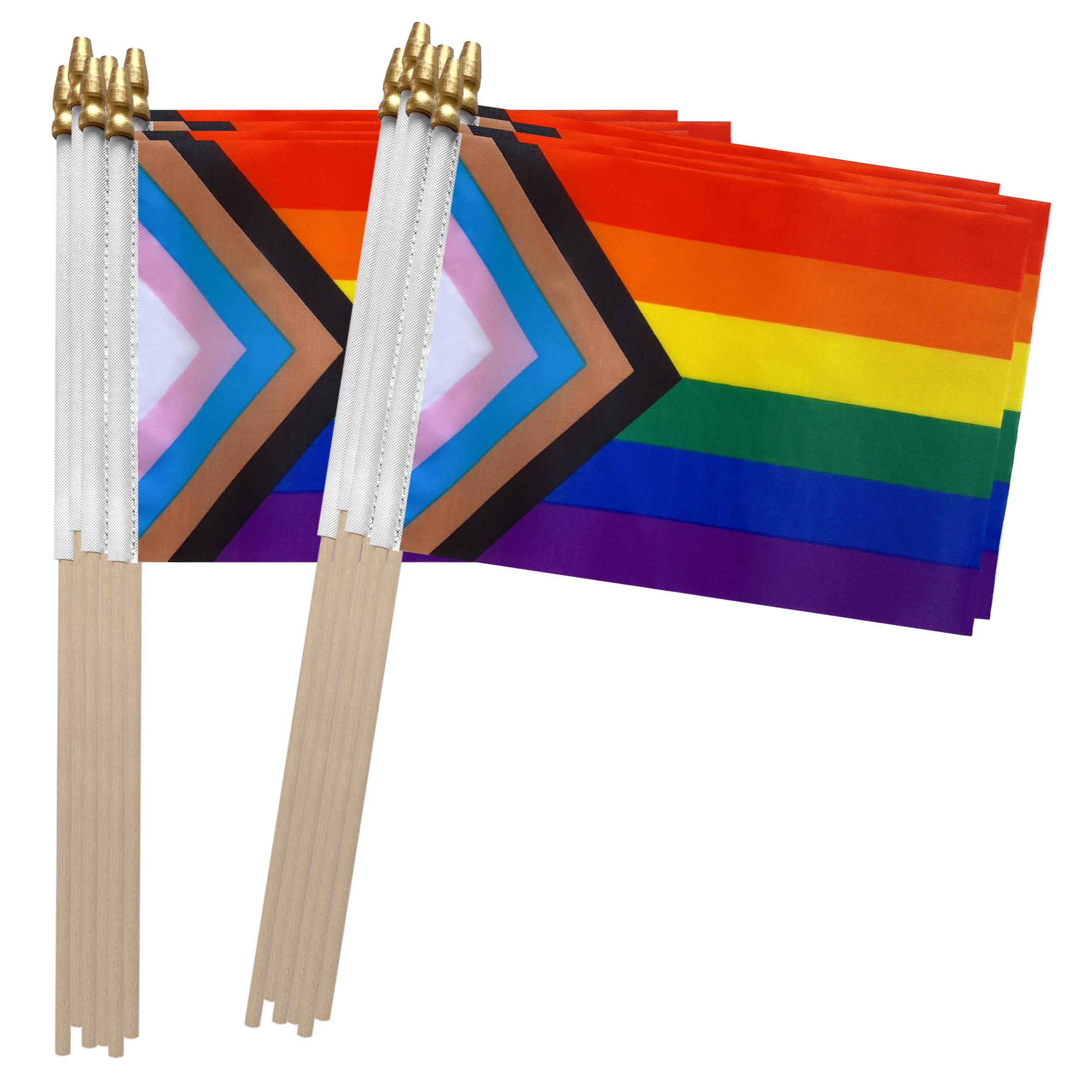 TSMD Progress Rainbow Gay Pride Stick Flag Small Mini Hand Held LGBT Flags,5x8 Inch,12 Pack