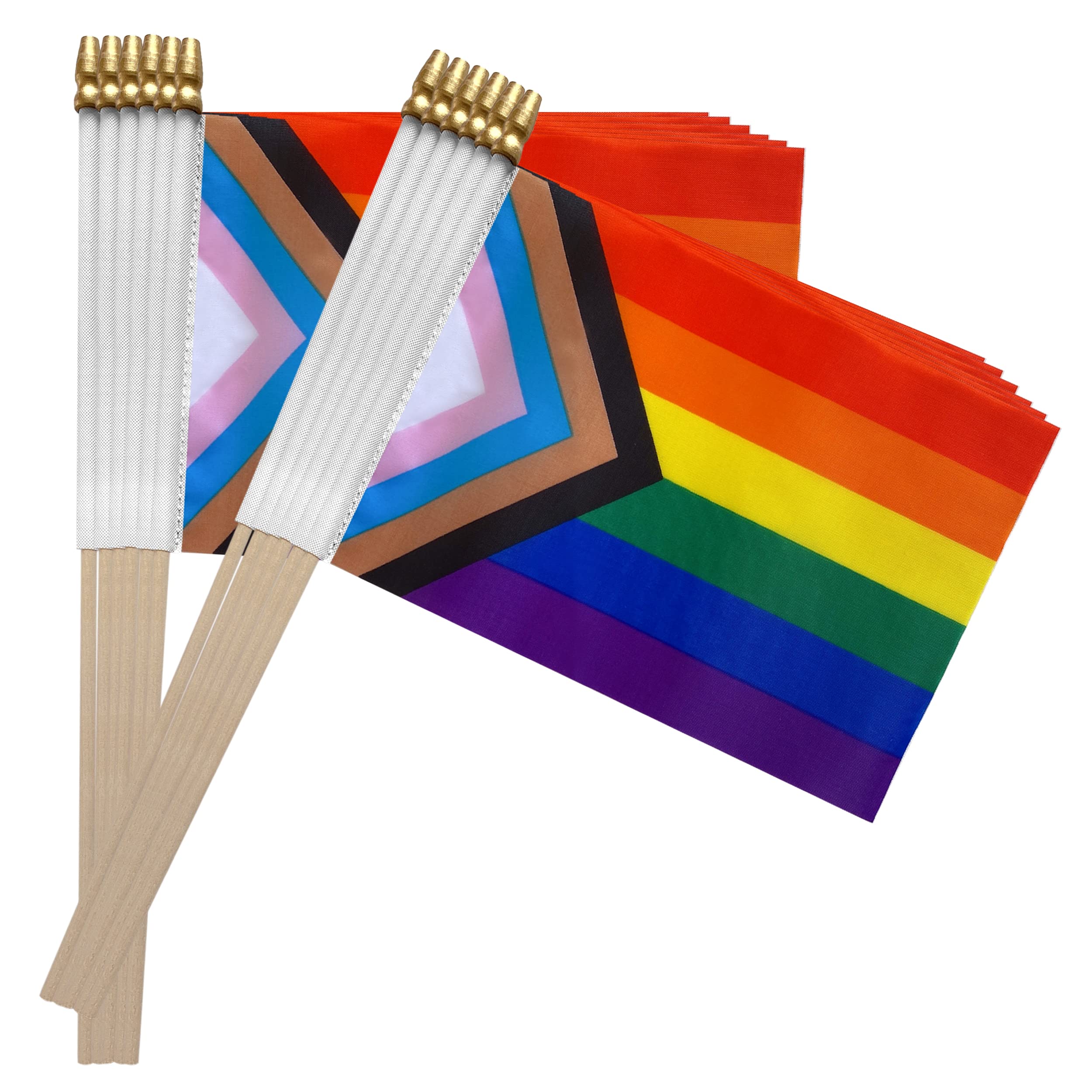 TSMD Progress Rainbow Gay Pride Stick Flag Small Mini Hand Held LGBT Flags,5x8 Inch,12 Pack