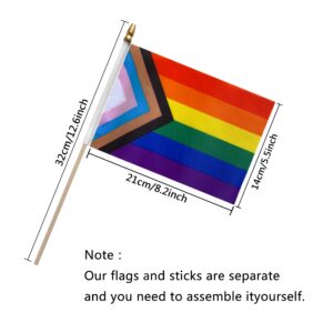 TSMD Progress Rainbow Gay Pride Stick Flag Small Mini Hand Held LGBT Flags,5x8 Inch,12 Pack