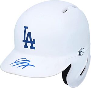 gavin lux los angeles dodgers autographed matte white mini batting helmet - autographed mlb helmets