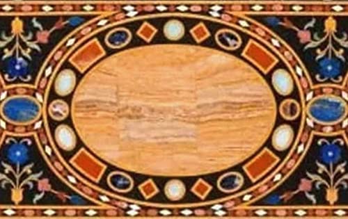 Pietra Dura Black Marble Inlay Rectangular 48" x 30" Inch Coffee Table Top, Stone Inlaid Top for Wall Decor, Breakfast Table Top, Living Room Furniture, Piece Of Conversation, Family HeirLoom