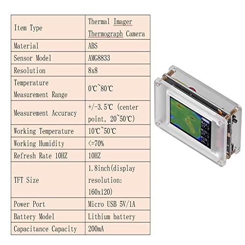 Thermal Imaging Camera, 1.8in TFT Screen Pocket Thermal Imager, 10HZ Refresh Rate 160x120 IR Resolution Handheld Infrared Camera Thermal Imaging, AMG8833‑C Infrared Sensor, Rechargeable