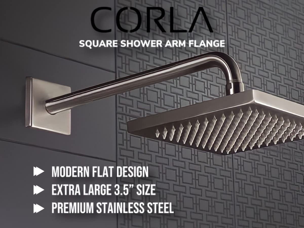 Corla Modern 3.5” Square Shower Arm Flange | Universal Extra Large Replacement Escutcheon Cover Plate (Matte Black)