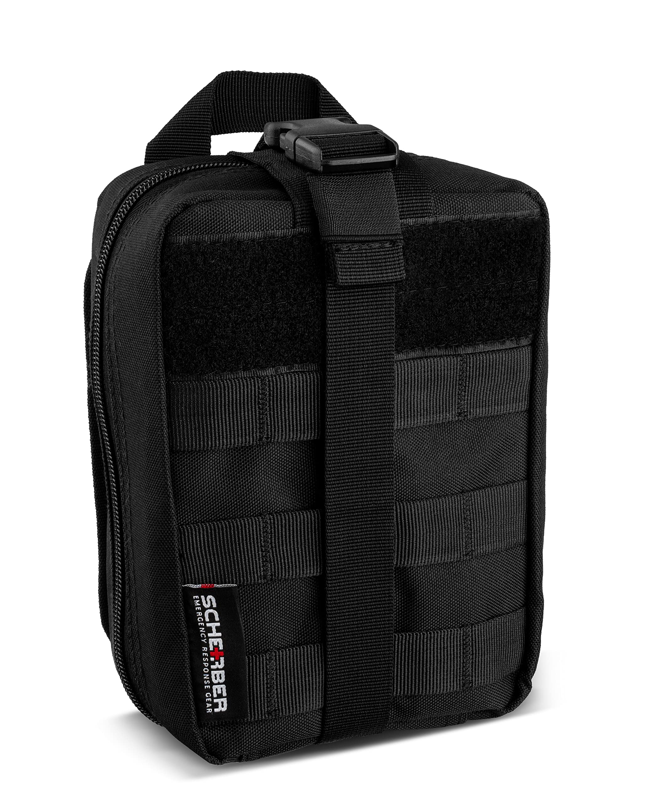 Scherber Premium IFAK Kit Trauma Pack | HSA/FSA Approved | Fully Stocked MOLLE Pouch w/CAT Tourniquet, HyFin Chest Seal, & Israeli Bandage | Trauma Kit for Gunshot, Bleeding, Major Wound Care (Black)