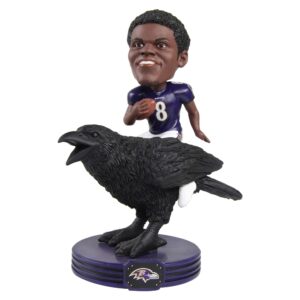 lamar jackson baltimore ravens riding raven bobblehead nfl