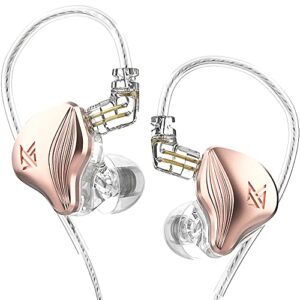 kz zex earbuds 1 electrostatic + 1 dynamic earphone in ear monitor headphone with detachable cables suitable for audio engineer, musician (rose gold, without mic)