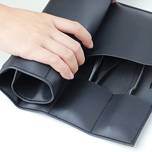 Wazakura Made in Japan Bonsai Tool Case in Polyurethane Leather, Japanese Garden Tool Kit Roll Storage Bag - Black PU Leather