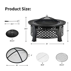 Giantex 3 in 1 Fire Pit, 32" Outdoor Wood Burning Fire Pit, Multifunctional Round Firepit Stove, Metal Firebowl with Cover, Portable Fire Pit for Outside Heating, Bonfire, Picnic, Grill