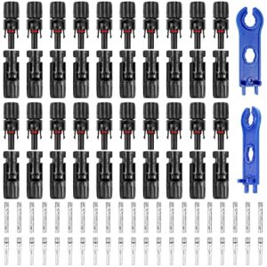 precihw 40pcs solar panel connectors, male/female multi-contact 4 solar connectors, ip67 1000v 30a waterproof solar panel cable connectors (20 pairs solar connectors with 2 pack wrench)