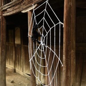 TEXASDELUXE 4 feet White Spiderweb Spider Webs Halloween Decorations Large 5ft end-to-end White Spider Web Spiders Halloween Decorations Round Rope Spider Web Decoration