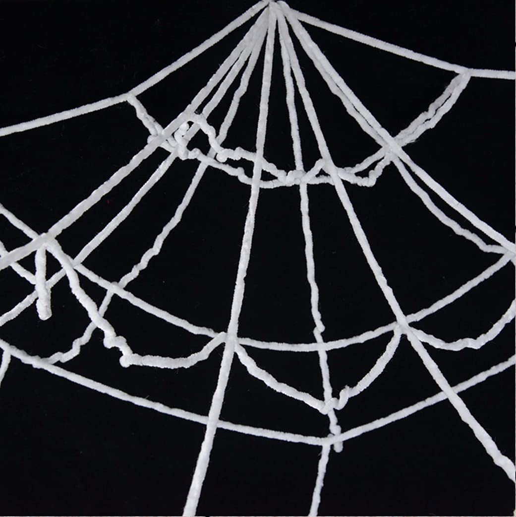 TEXASDELUXE 4 feet White Spiderweb Spider Webs Halloween Decorations Large 5ft end-to-end White Spider Web Spiders Halloween Decorations Round Rope Spider Web Decoration