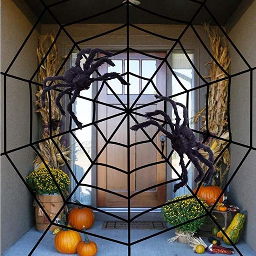 4 feet Black Spiderweb Spider Webs Halloween Decorations Large 5ft end-to-end Halloween Black Spider Web Plush Spiderweb Decor Spiders Halloween Decorations