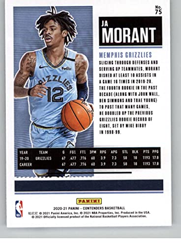 2020-21 Panini Contenders Season Ticket #75 Ja Morant Memphis Grizzlies NBA Basketball Trading Card