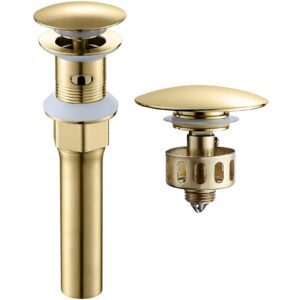 singsuo pop up drain stopper for bathroom sink, pop up sink drain with detachable basket stopper, basin pop-up drain filter, vessel sink drain assembly (brushed gold)