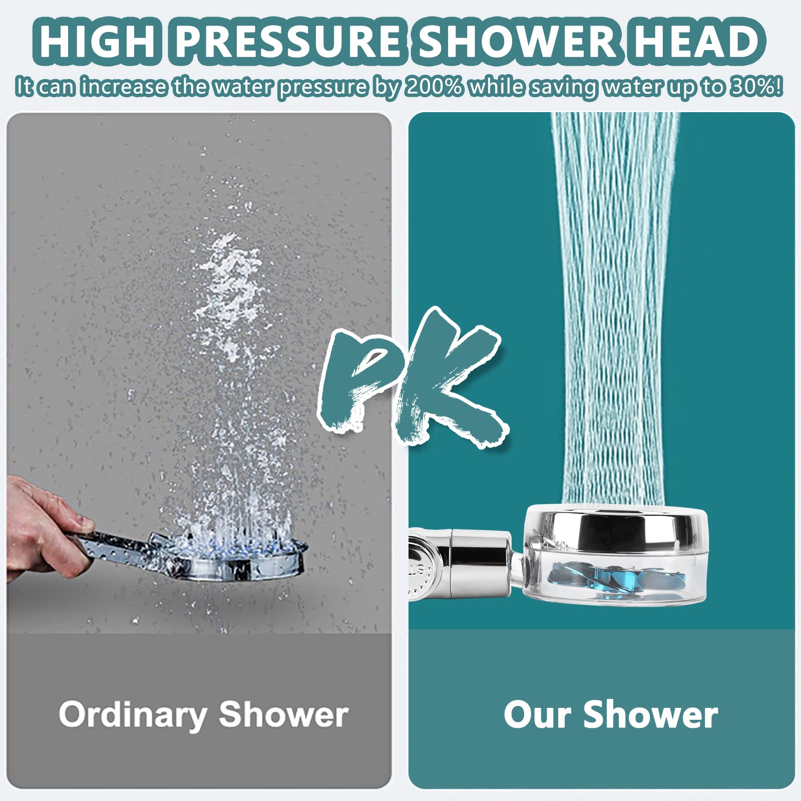 High Pressure Shower Head, Handheld ShowerHead, 360° Rotating Vortex Shower Head with Upgrade Switch Button,Detachable Shower Heads with 59" Stainless Hose, 2 Filters, Shower Head Holder