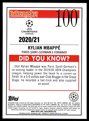 2020-21 Topps Merlin Collection Chrome UEFA Champions League - [Base] #100 - Kylian Mbappe